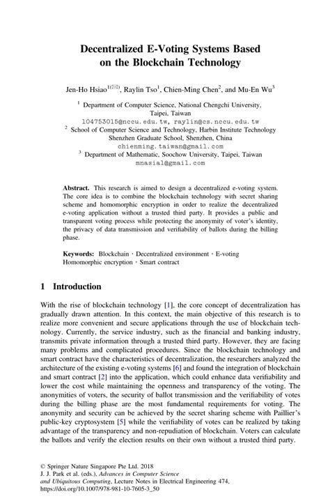Pdf Decentralized E Voting Systems Based On The Blockchain Technology