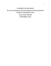 BUS 5117 01 Strategic Decision Making And Management Written Assignment