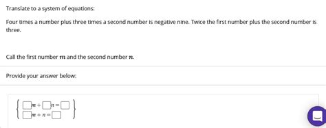 solved translate to a system of equations four times a number plus