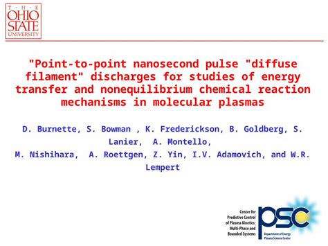 Ppt Point To Point Nanosecond Pulse Diffuse Filament Discharges