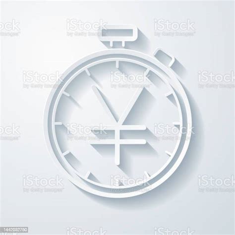 엔 기호가있는 스톱워치 빈 배경에 종이 잘라내기 효과가 있는 아이콘 0명에 대한 스톡 벡터 아트 및 기타 이미지 0명 3차원 형태 개념 Istock