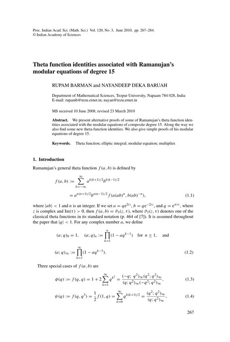 Pdf Theta Function Identities Associated With Ramanujans Modular Equations Of Degree 15