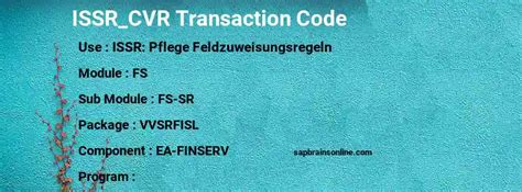 ISSR CVR SAP Tcode For ISSR Pflege Feldzuweisungsregeln