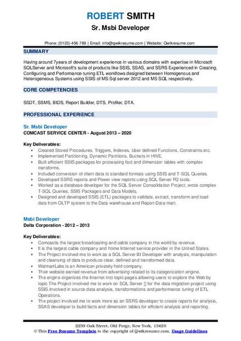 10 msbi developer resume samples and templates for 2025