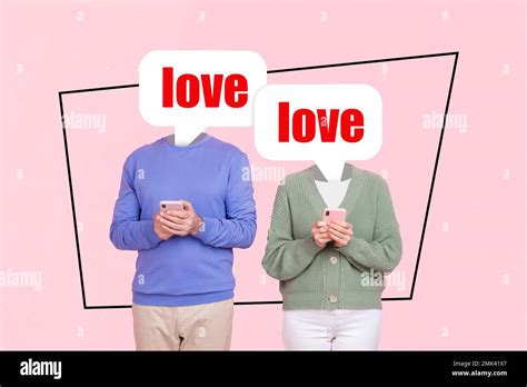 Creative Collage Of Two People Love Message Bubble Instead Head Use