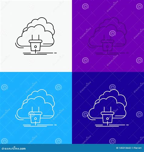 Cloud Connection Energy Network Power Icon Over Various Background Line Style Design