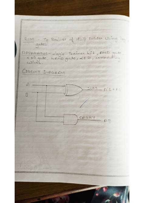 Experiment 3 Half Adder Aim To Realize Of Half Adder Using Logic