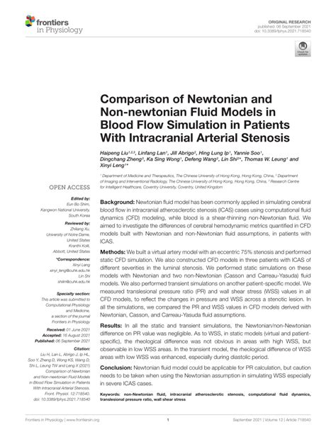 Pdf Comparison Of Newtonian And Non Newtonian Fluid Models In Blood