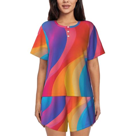 Colorful Wave Gradient 1 Womens Pajamas Short Set Soft Short Sleeve