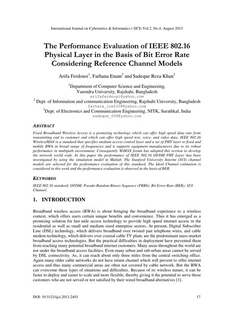 Pdf The Performance Evaluation Of Ieee 802 16 Physical Layer In The