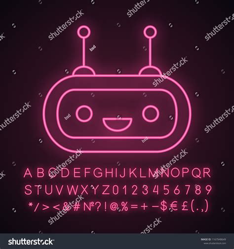 chatbot neon light icon talkbot laughing เวกเตอร์สต็อก ปลอดค่า