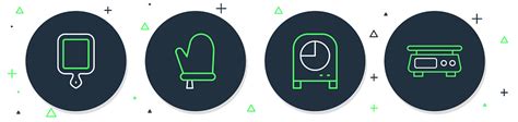 세트 라인 오븐 장갑 주방 타이머 도마 및 전자 저울 아이콘 벡터 규모에 대한 스톡 벡터 아트 및 기타 이미지 규모 다이어트 다중 색상 Istock