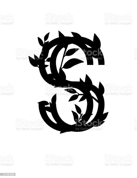 黑色剪影字母 S 帶覆蓋的葉子 生態字體 平面向量插圖在白色背景上隔離向量圖形及更多側影圖片 側影 剪裁圖 商務 Istock