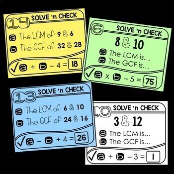 GCF And LCM Solve N Check Math Tasks Print And Digital TPT