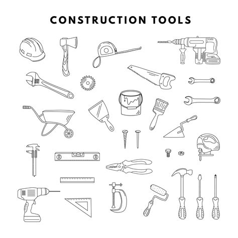 Construction Tools Outline Hand Drawn Elements The Concept Of Home Renovation Construction