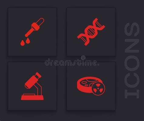 Set Test Tube With Toxic Liquid Pipette Dna Symbol And Microscope
