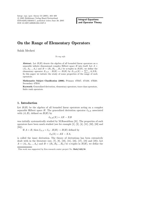 (PDF) On the Range of Elementary Operators