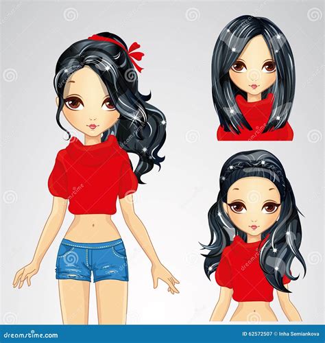 Girl In Red Sweater And Collection Of Hairstyle Stock Vector