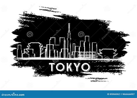 Tokyo Skyline Silhouette Hand Drawn Sketch Stock Vector Illustration
