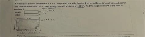 Solved A Rectangular Piece Of Cardboard Is A In Ionger Chegg
