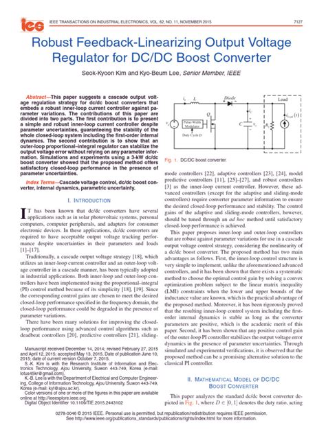 Robust Feedback Linearizing Output Voltage Regulator For Dc Dc Boost Converter Pdf Control