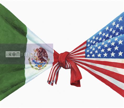 Mexican And American Flag Crossed