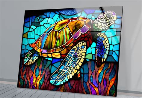 Sea Turtle Decor Tempered Glass Wall Art Stained Wall Art Glass
