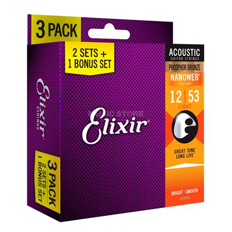 Elixir 16545 Phosphor Bronze Nanoweb Light Acoustic Strings 12 53 3