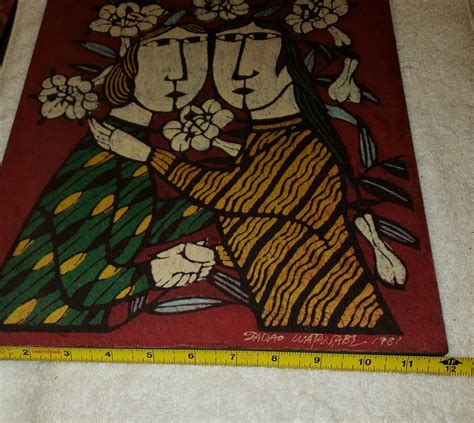 Sadao Watanabe Stencil Print On Board Signed Mary Visiting Elizabeth 27