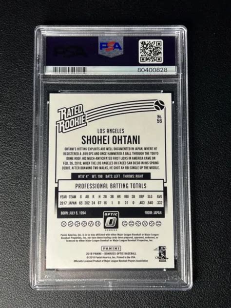 Shohei Ohtani Psa 10 2018 Panini Donruss Optique 56 Run Rookie Rc 0828