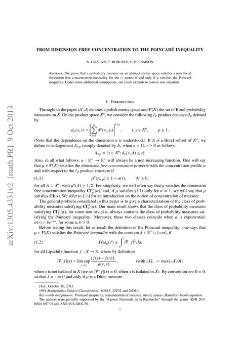 Pdf From Dimension Free Concentration To Poincaré Inequality