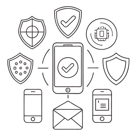 Illustration Of Smartphone Security With Icons Of Shields Check Marks And A Chip Premium Ai