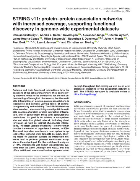Pdf String V11 Protein Protein Association Networks With Increased
