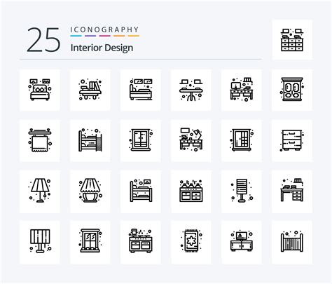 Interior Design Line Icon Pack Including Interior Desk School