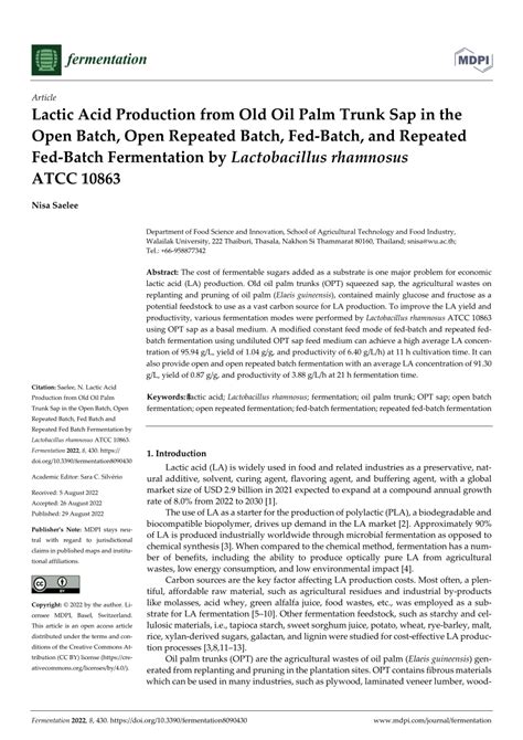 pdf lactic acid production from old oil palm trunk sap in the open