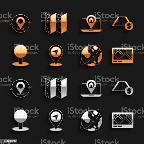 Set Map Pin Toll Road Traffic Gps Device With Map Satellites Orbiting