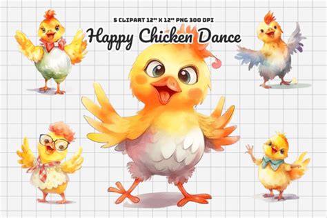 Happy Chicken Dance Watercolor Clipart Graphic By Gemstone · Creative