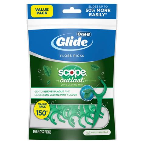 Oral B Glide Complete With Scope Outlast Dental Floss Picks Mint 150