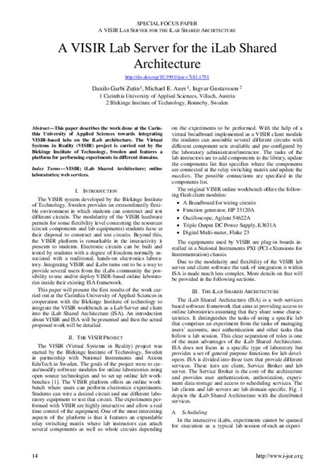 pdf a visir lab server for the ilab shared architecture