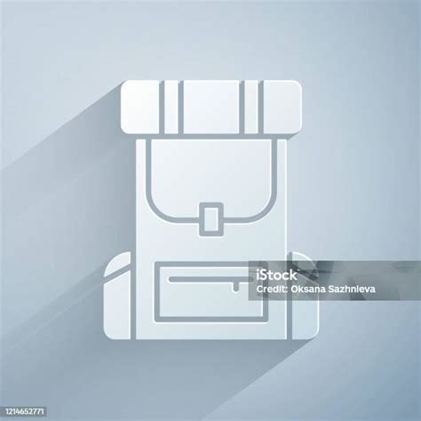 종이 컷 하이킹 배낭 아이콘 회색 배경에 격리 캠핑 및 산 탐험 배낭 종이 아트 스타일입니다 벡터 일러스트레이션 가방에 대한 스톡 벡터 아트 및 기타 이미지 Istock