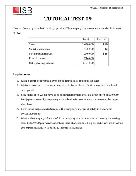 Tutorial Test Session 9 Acc201 Principles Of Accounting Tutorial