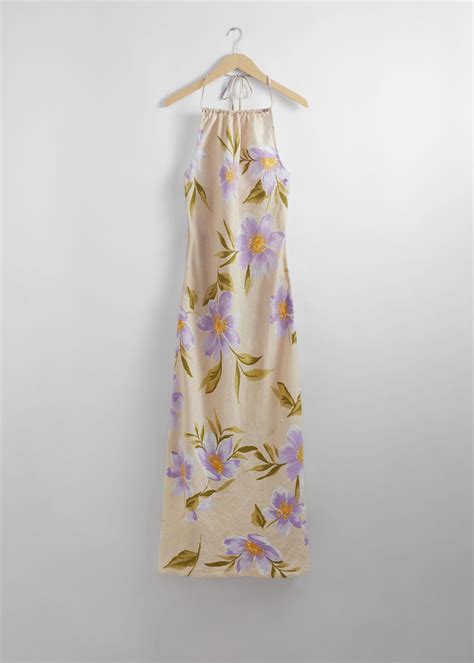 And Other Stories Linen Halterneck Maxi Dress In Lilac Florals Endource