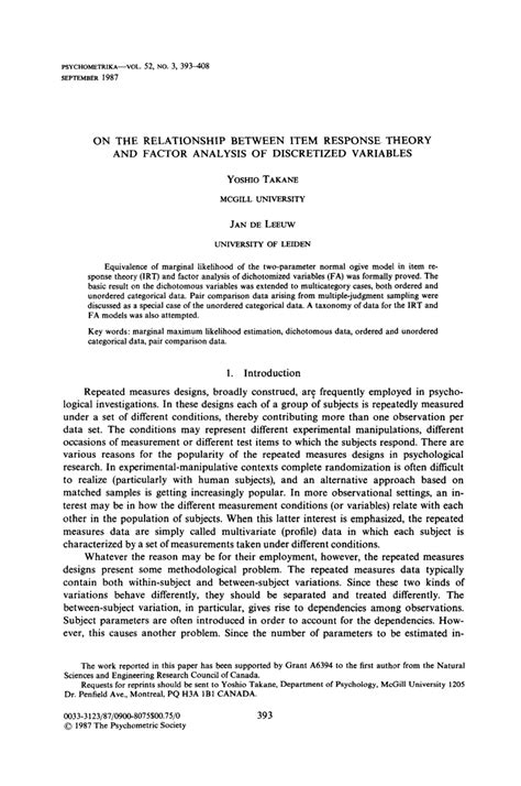 Pdf On The Relationship Between Item Response Theory And Factor