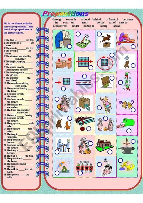 Students Fill In The Blanks With The Correct Prepositions Then Match The Prepositions To The