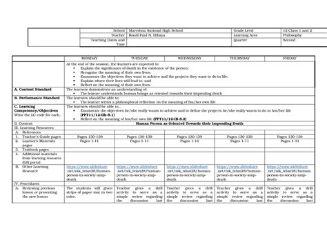 Daily Lesson Plan Philosophy Cheat Sheet Philosophy Docsity