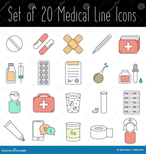 Set of 20 Medical Line Icons. Stock Vector - Illustration of doctor ...