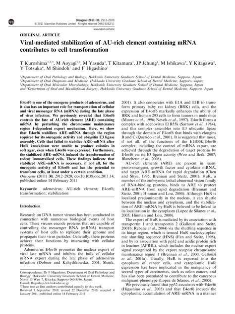 Pdf Viral Mediated Stabilization Of Au Rich Element Containing Mrna