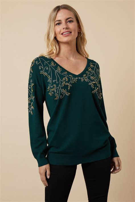 Dresses Petite Hotfix Flower V Neck Tunic Wallis