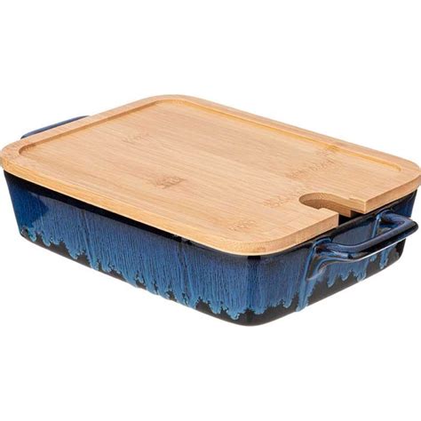 Форма для запекания Agness reactive blue с бамбуковой крышкой 30,2x18x5 ...