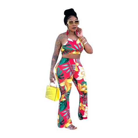 Two Piece Set Top And Pants Women 2018 Summer Floral Print Crop Top And